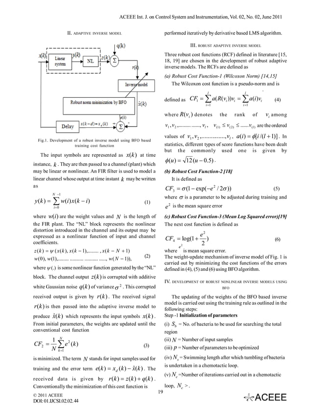 Development Of Robust Adaptive Inverse Models Using Bacterial Foraging