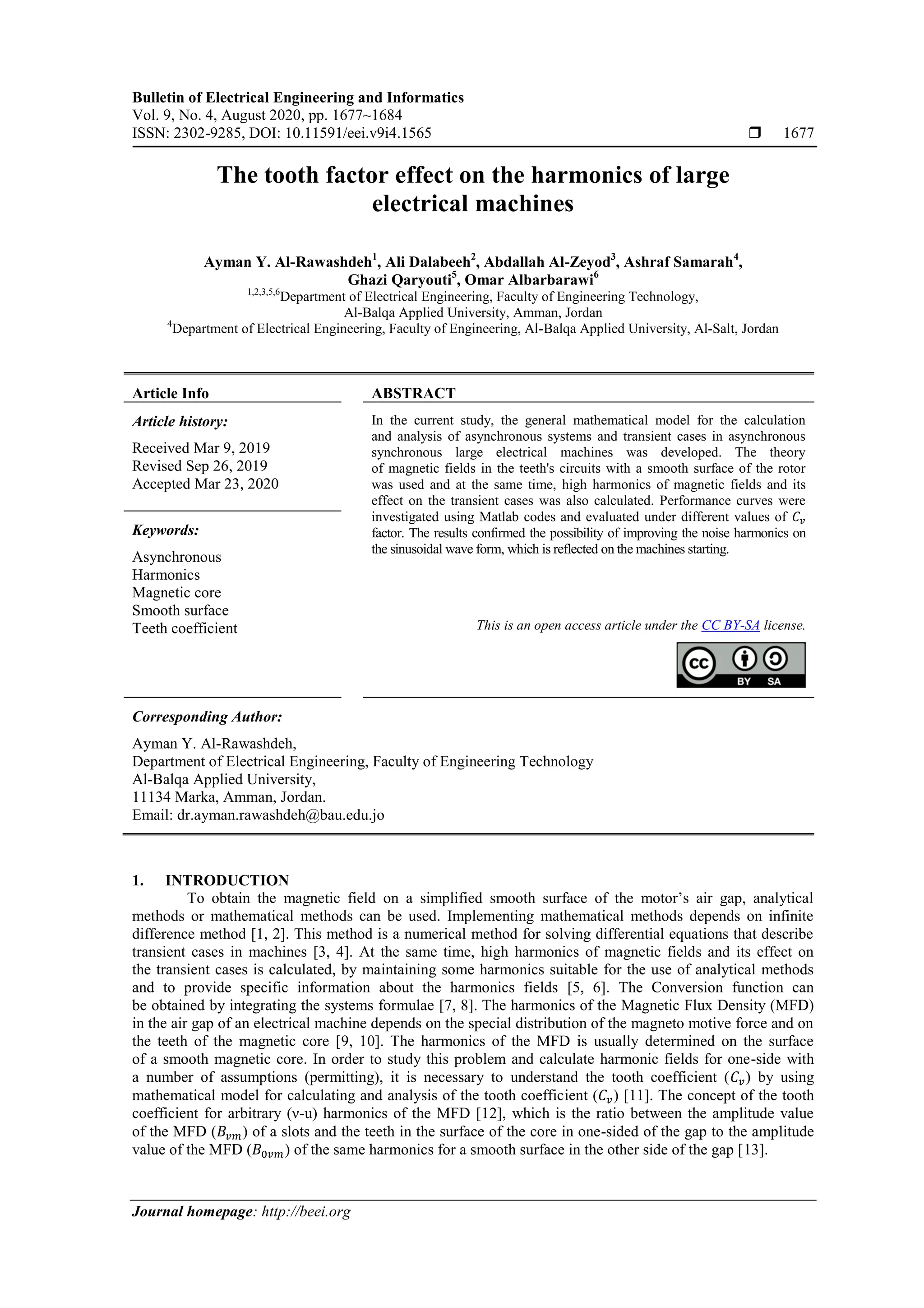 The tooth factor effect on the harmonics of large electrical machines | PDF