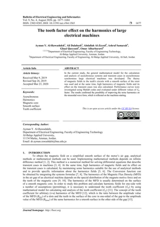 The tooth factor effect on the harmonics of large electrical machines | PDF