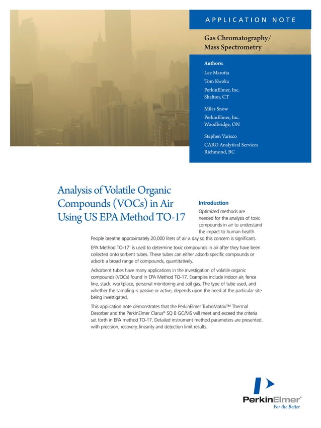 Analysis of Volatile Organic Compounds (VOCs) in Air Using US EPA ...