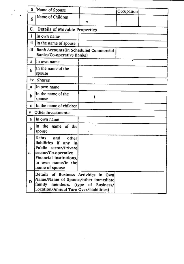 Entering the details of movable and immovable properties of A kerala ...