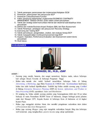 Silabus Training "Business Continuity Management System (BCMS) Based on ...