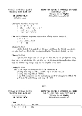 Đề Thi HK2 Toán 8 - THCS Lam Sơn | DOC