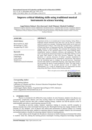Improve critical thinking skills using traditional musical instruments ...