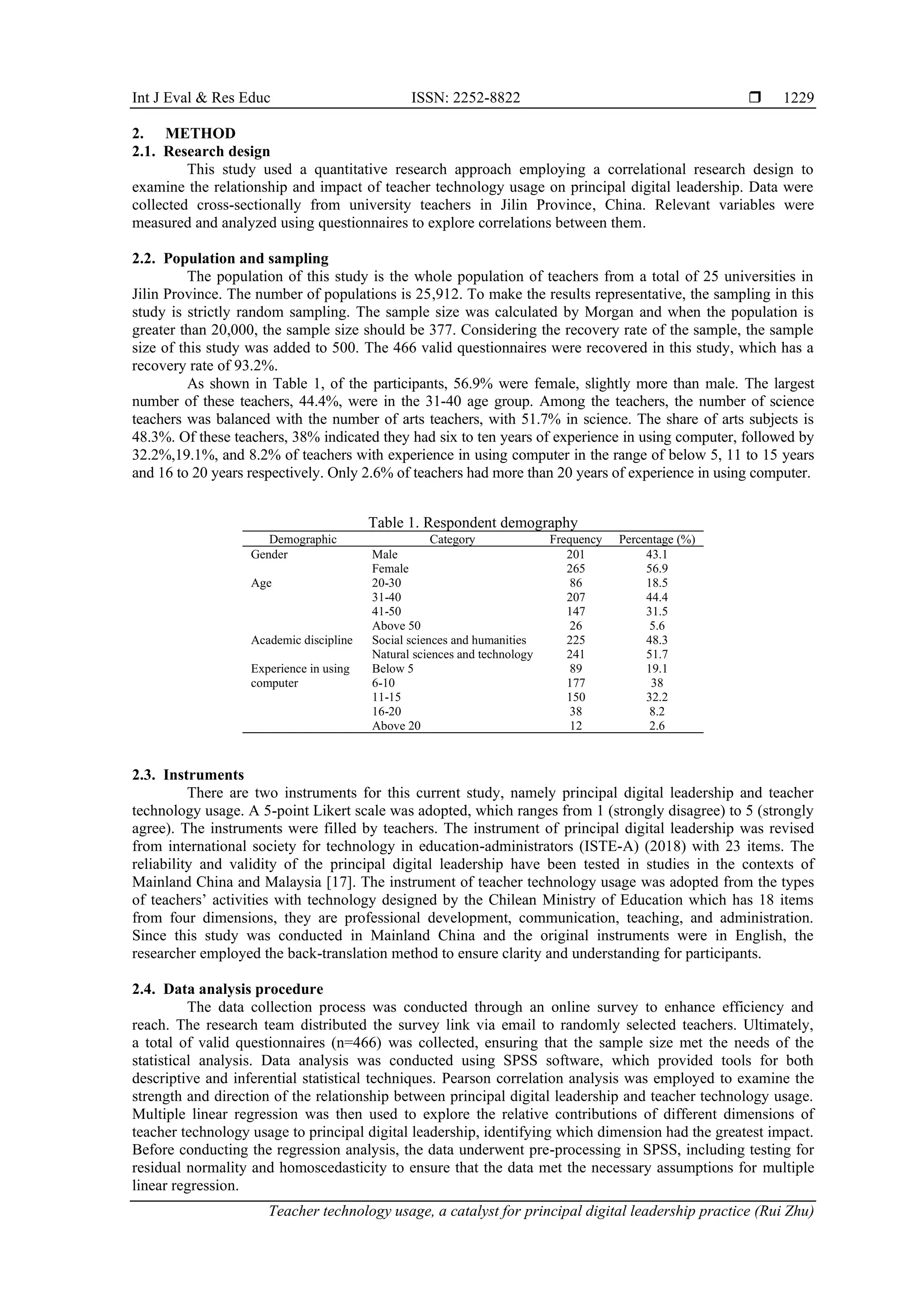 Teacher technology usage, a catalyst for principal digital leadership ...