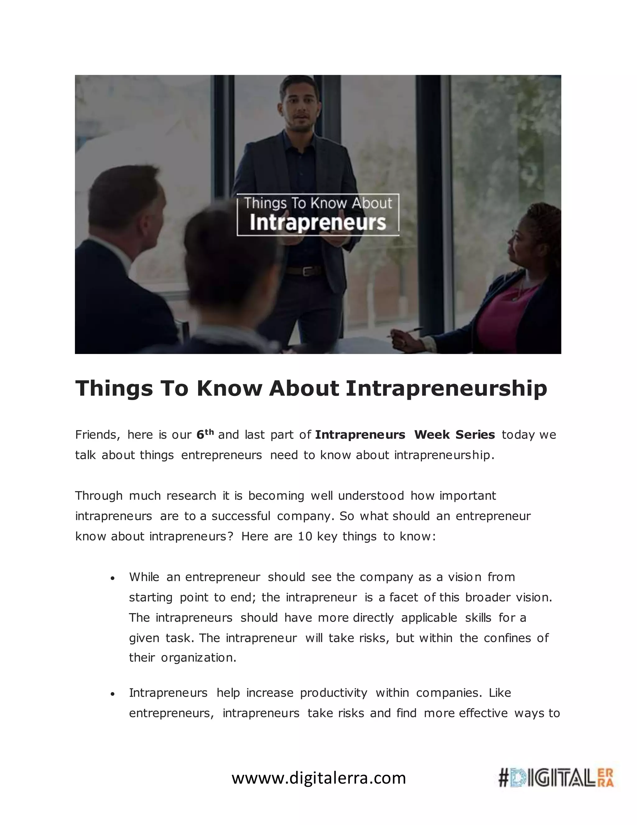 Things to know about intrapreneurship | PDF