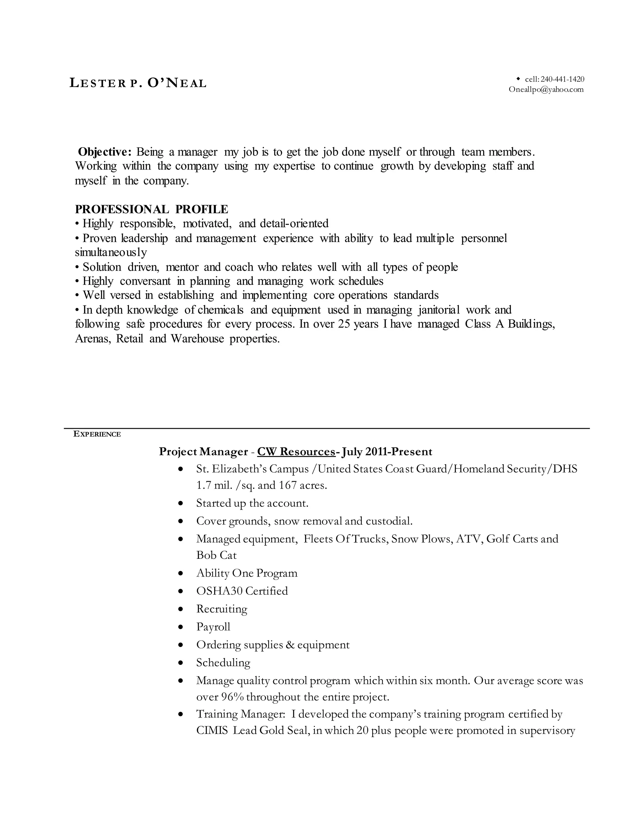 Lester P. O'neal resume II | DOCX