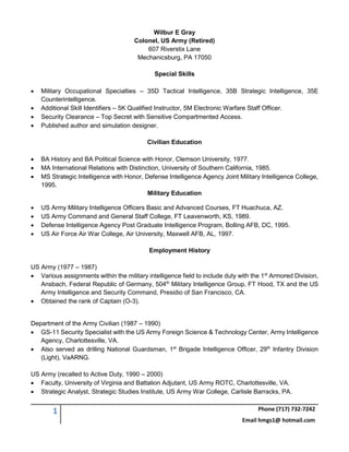 Wilbur E Gray Resume 11 Dec 15 | PDF | College Education | Education