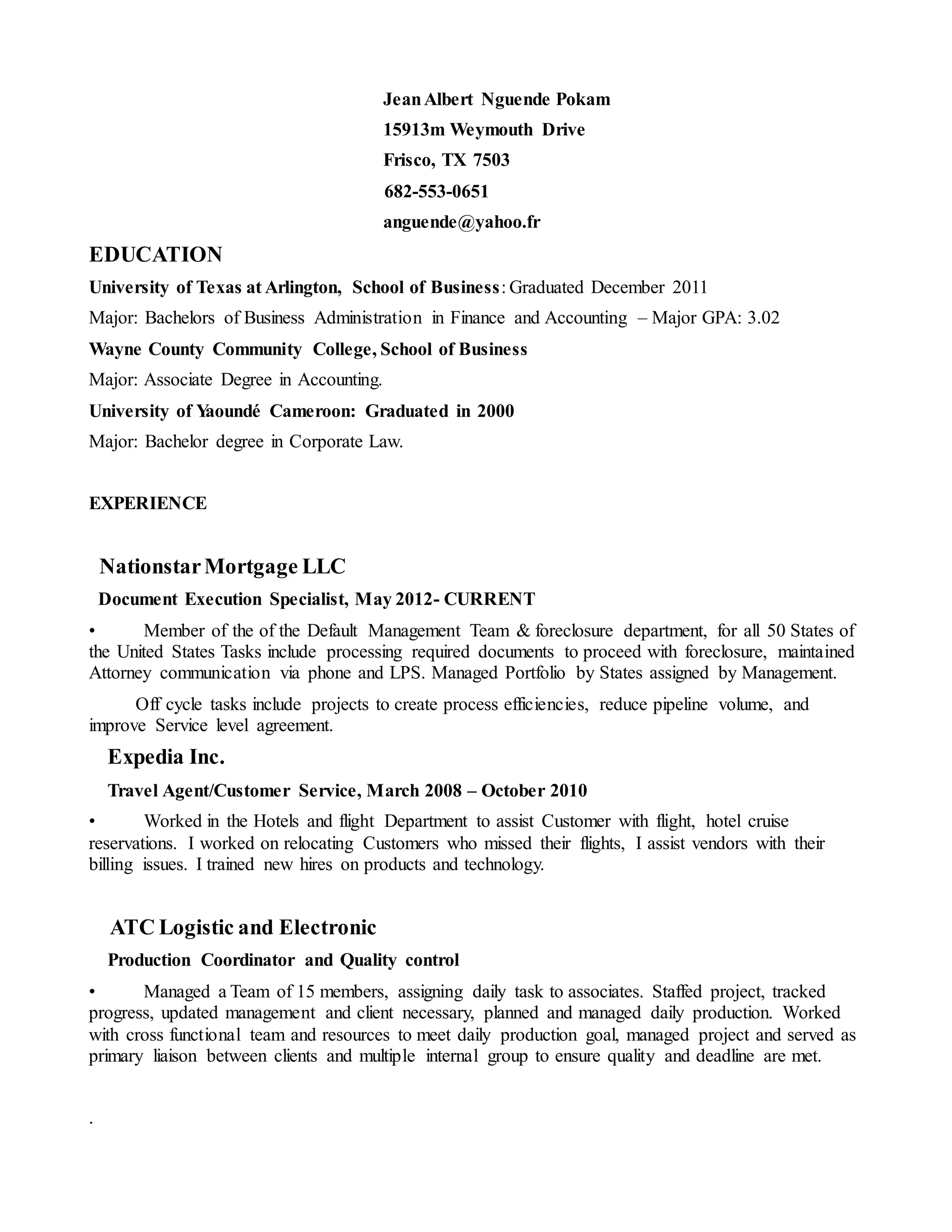 albert nguende resume | DOCX