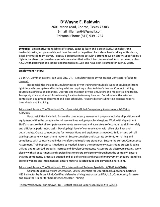 Updated Re'sume'-DWayneBaldwin | PDF