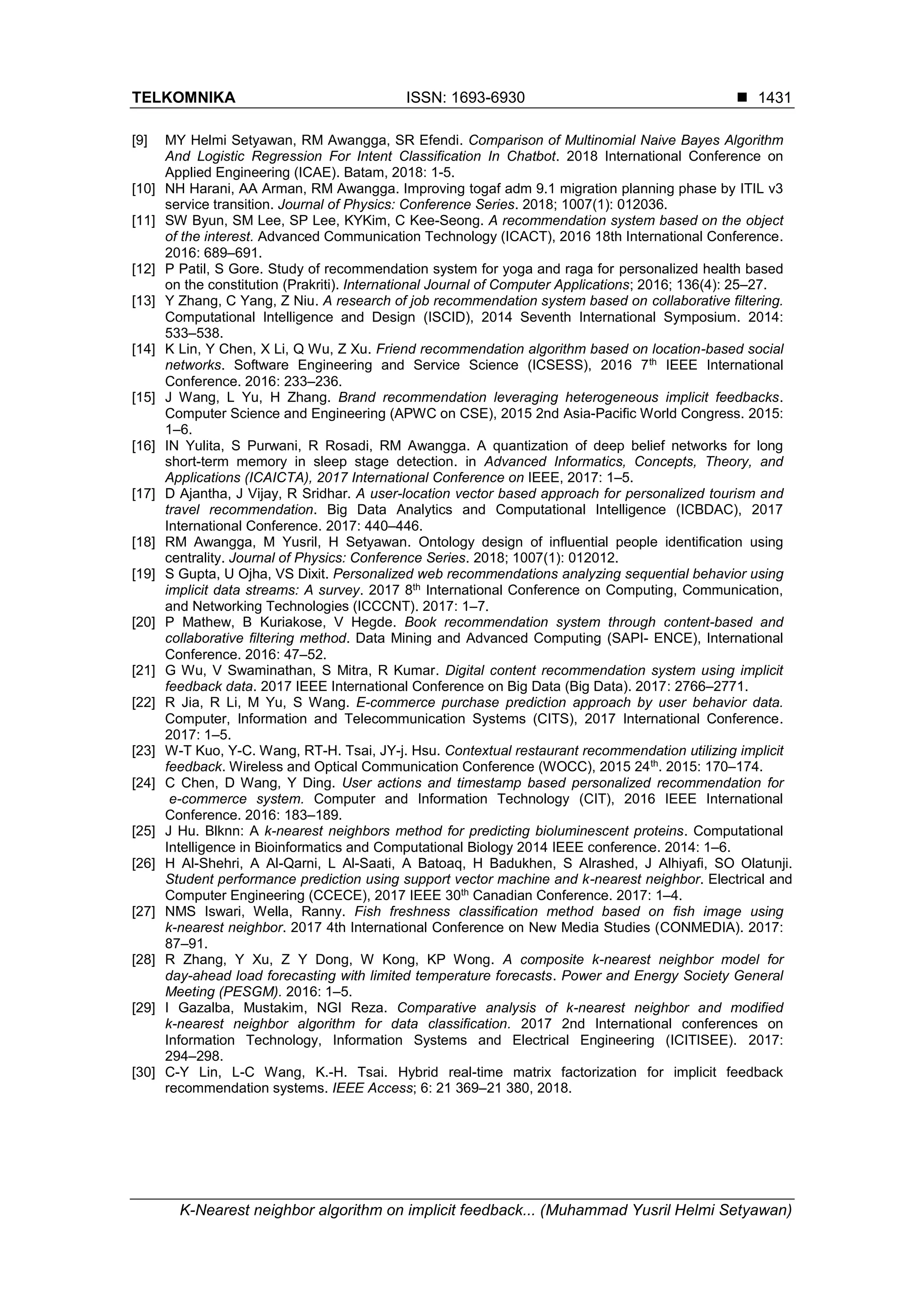 K Nearest Neighbor Algorithm On Implicit Feedback To Determine Sop