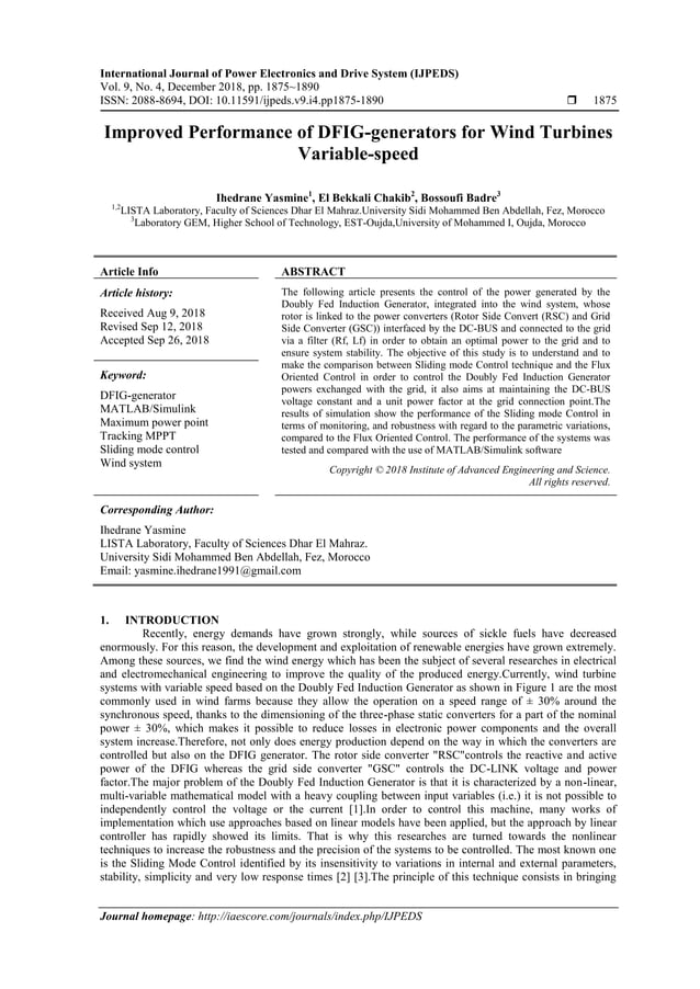 Improved Performance of DFIG-generators for Wind Turbines Variable-speed | PDF | Power and ...
