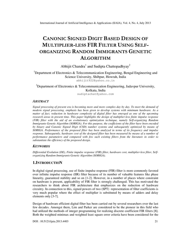 Canonic Signed Digit Based Design Of Multiplier Less Fir Filter Using Selforganizing Random