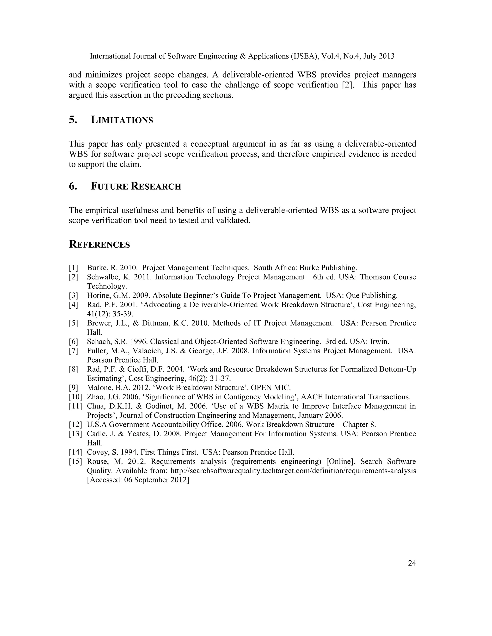 WORK BREAKDOWN STRUCTURE: A TOOL FOR SOFTWARE PROJECT SCOPE ...