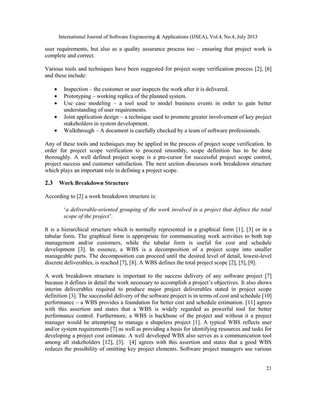 WORK BREAKDOWN STRUCTURE: A TOOL FOR SOFTWARE PROJECT SCOPE ...