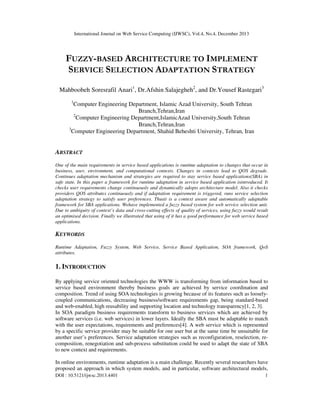 FUZZY-BASED ARCHITECTURE TO IMPLEMENT SERVICE SELECTION ADAPTATION STRATEGY | PDF
