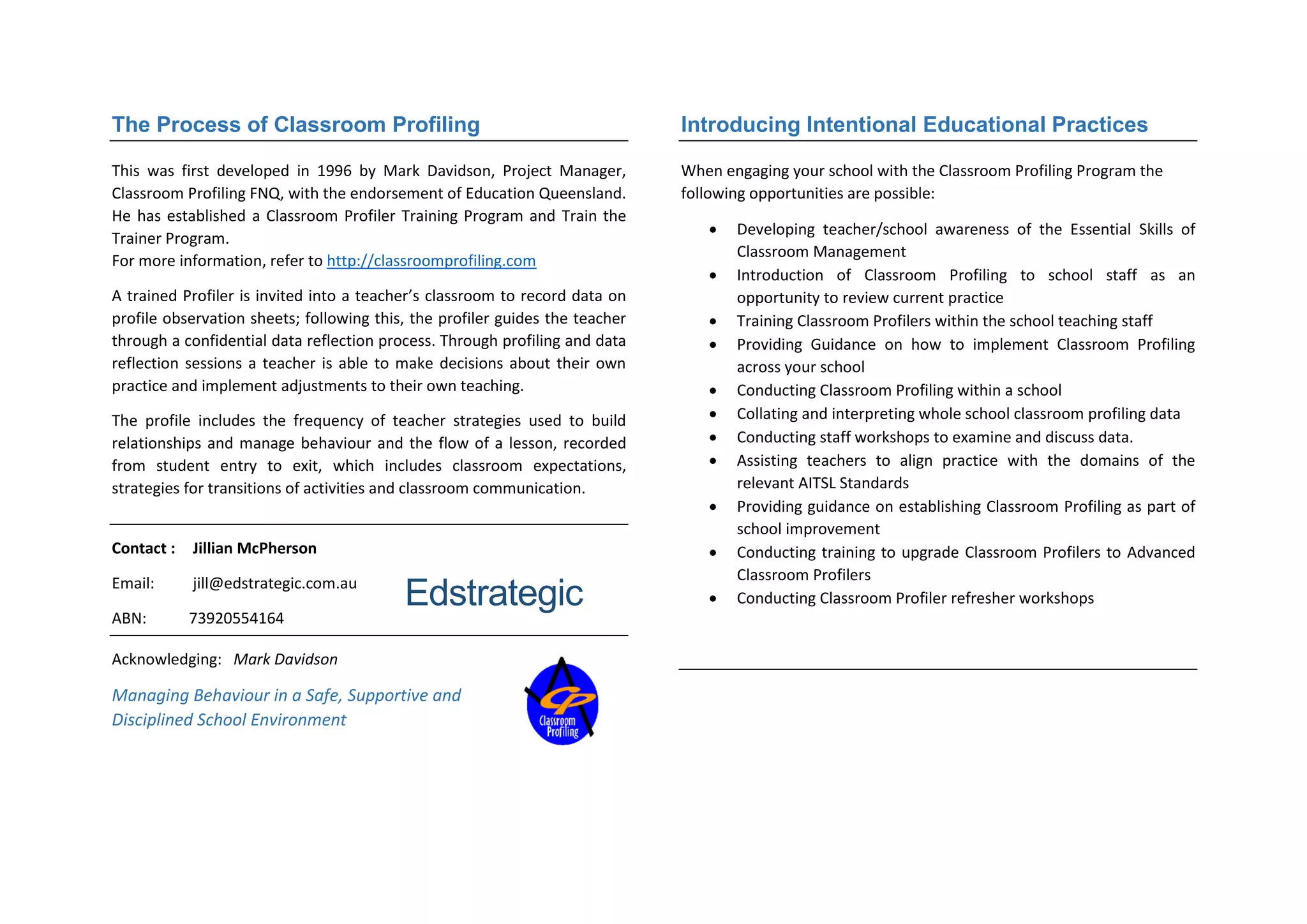 Edstrategic and Classroom Profiling | PDF