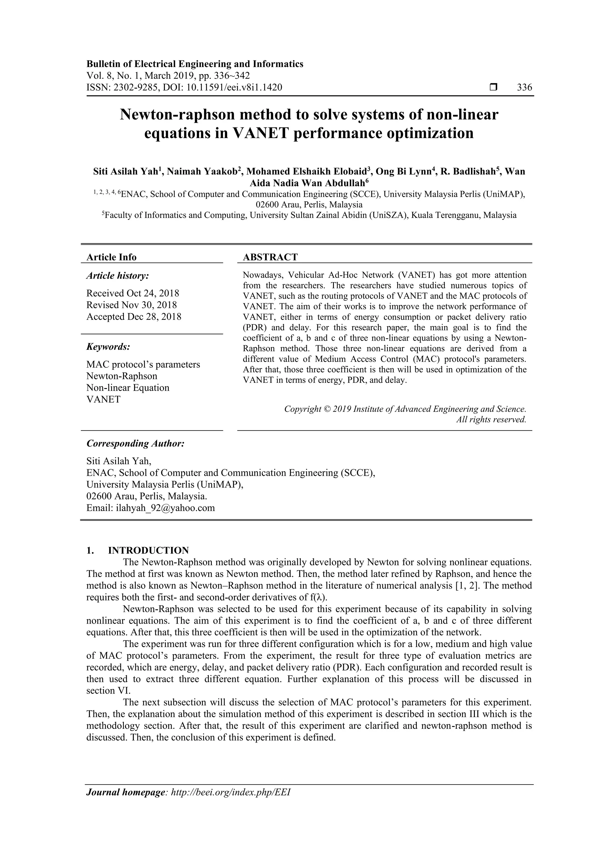 Newton-raphson method to solve systems of non-linear equations in VANET performance optimization ...
