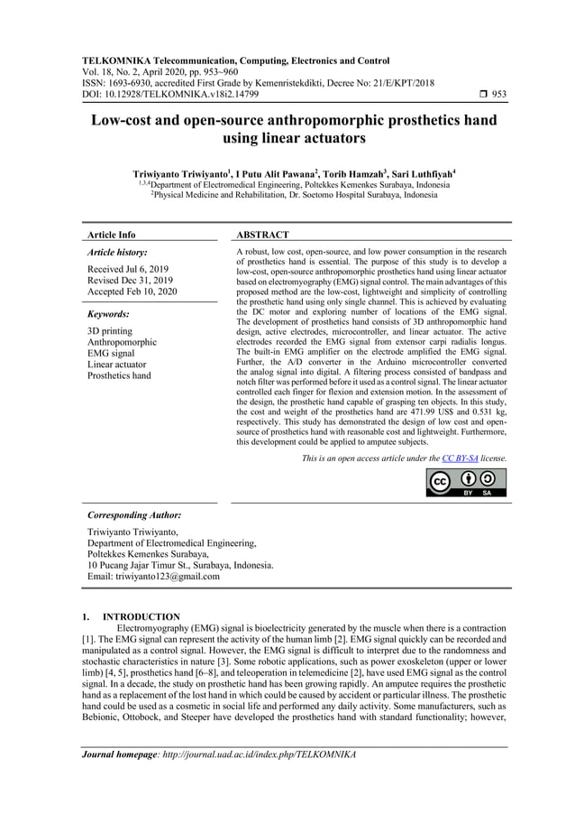 Low-cost and open-source anthropomorphic prosthetics hand using linear actuators | PDF ...