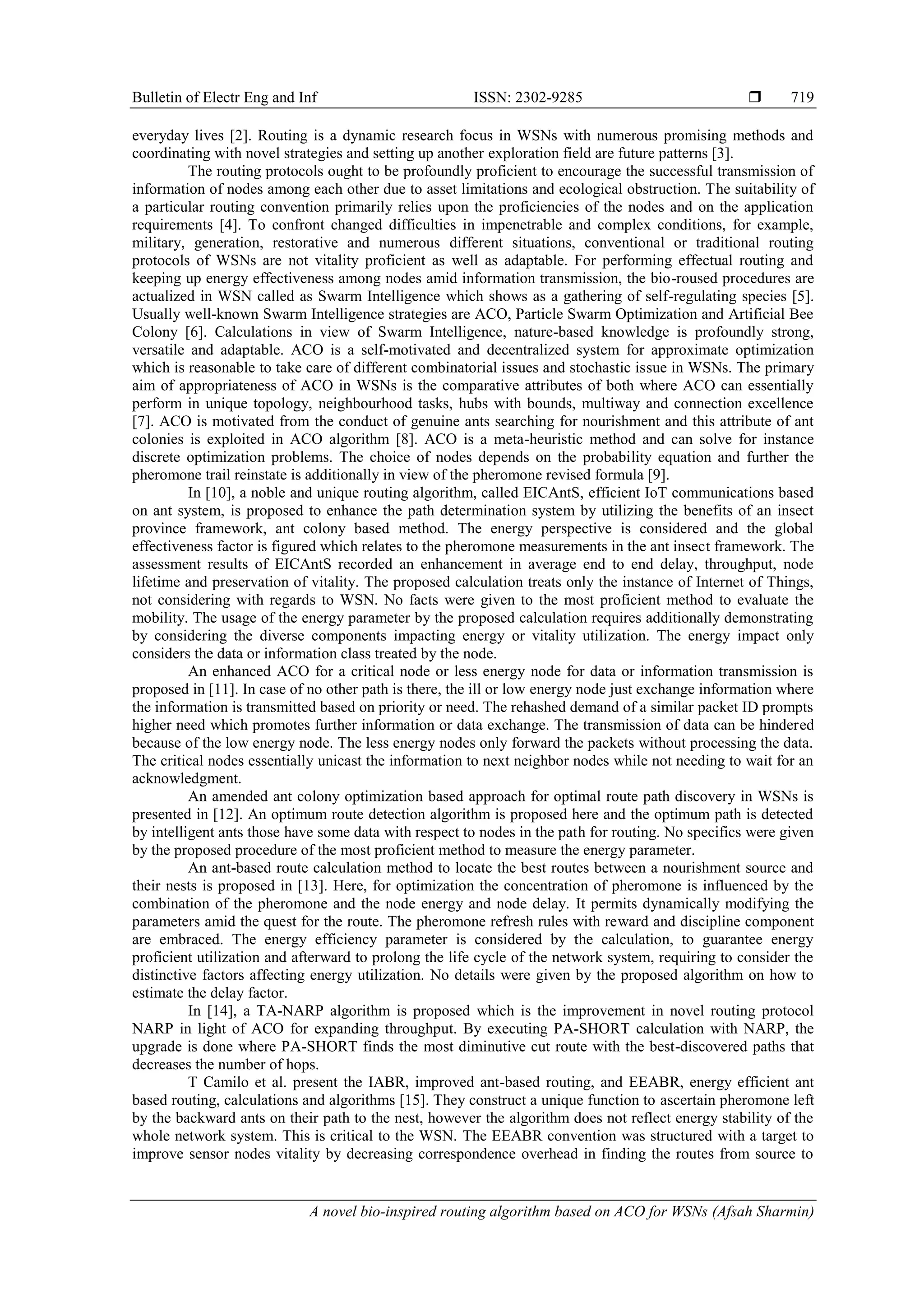 A novel bio-inspired routing algorithm based on ACO for WSNs | PDF