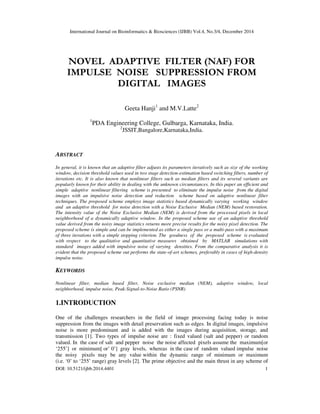 Novel Adaptive Filter (NAF) for Impulse Noise Suppression from Digital Images | PDF