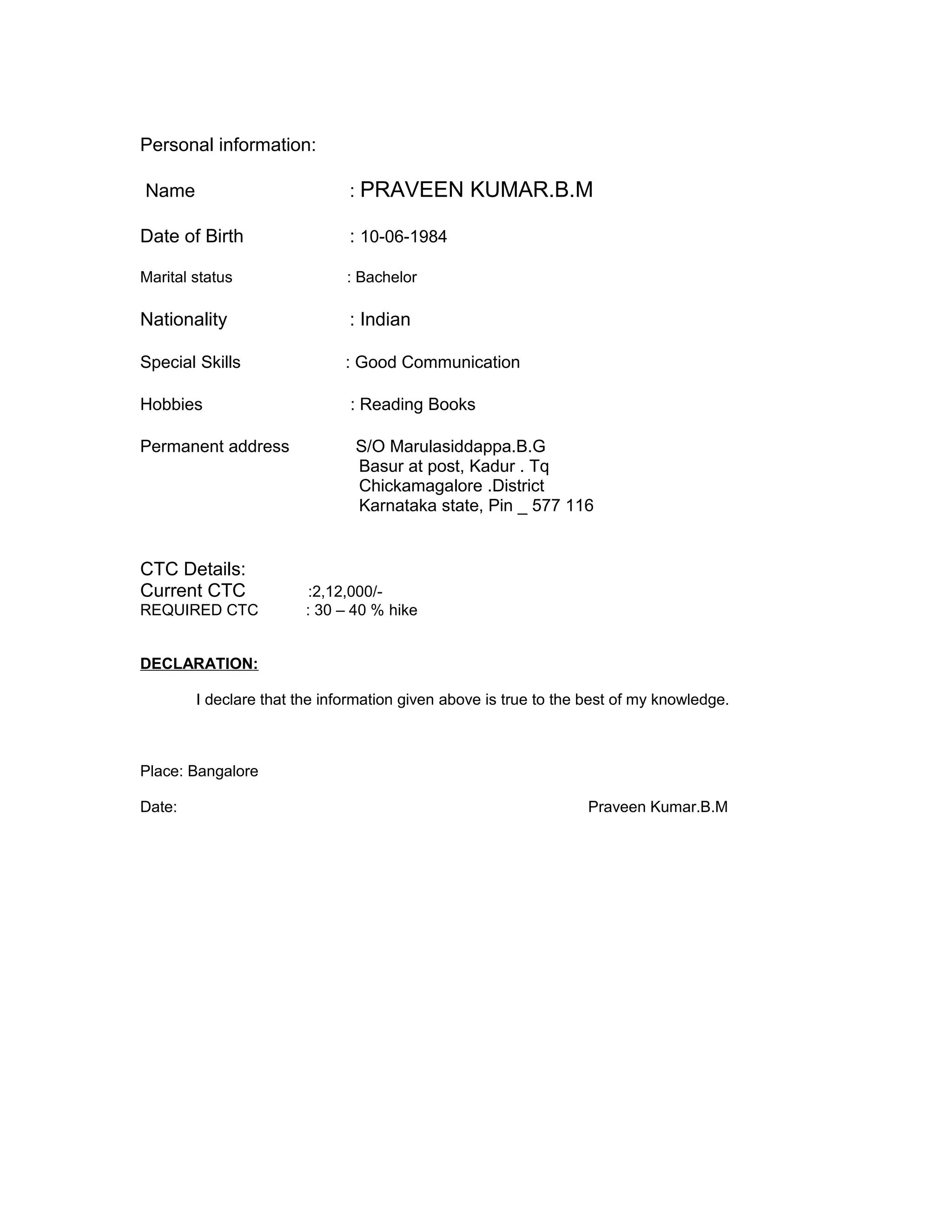 Praveen resume | DOC