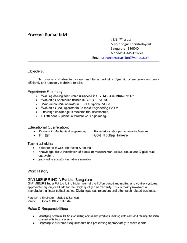 Praveen resume | DOC