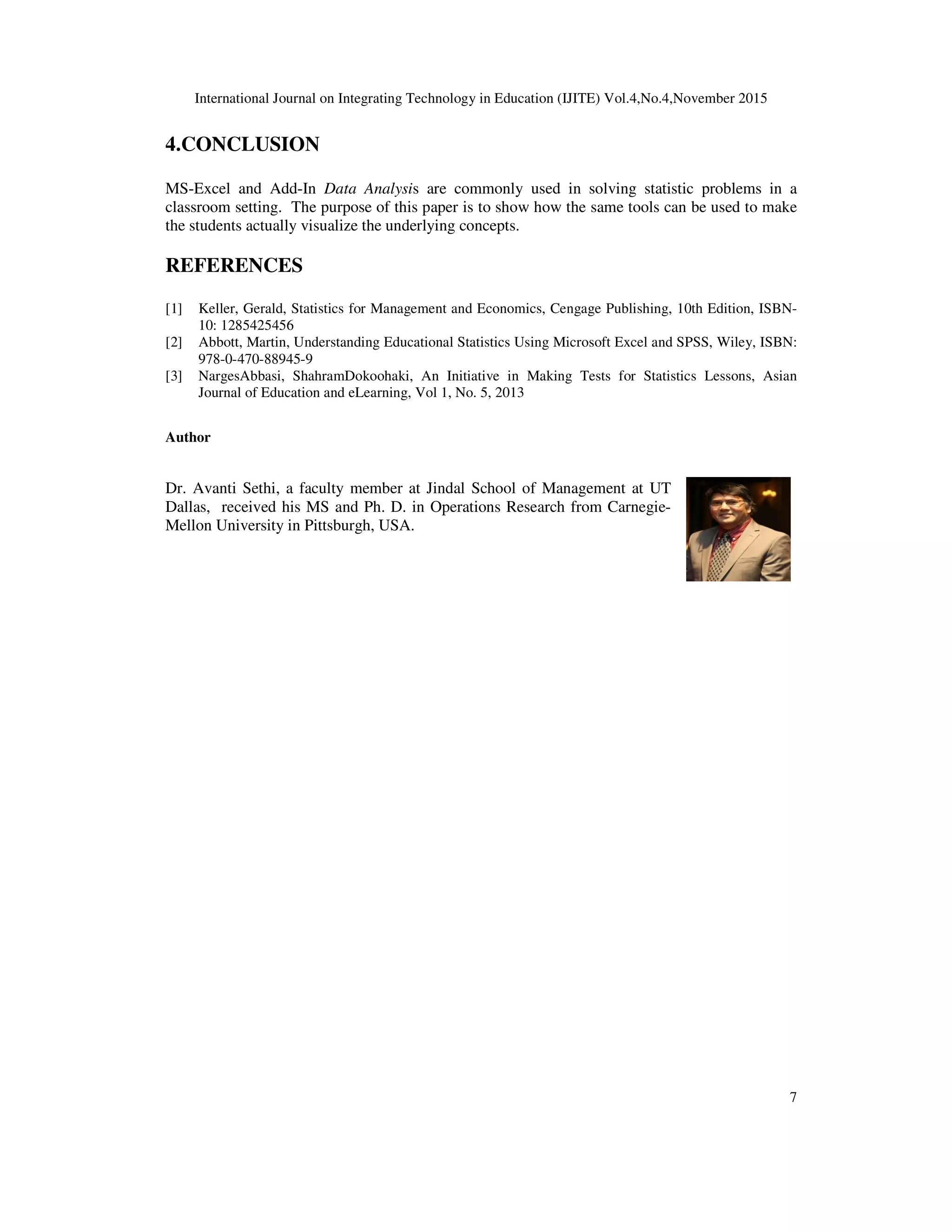 USE OF EXCEL IN STATISTICS: PROBLEM SOLVING VS PROBLEM UNDERSTANDING | PDF