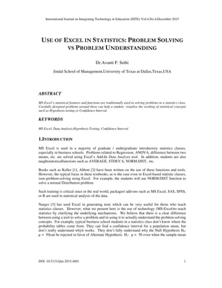 USE OF EXCEL IN STATISTICS: PROBLEM SOLVING VS PROBLEM UNDERSTANDING | PDF