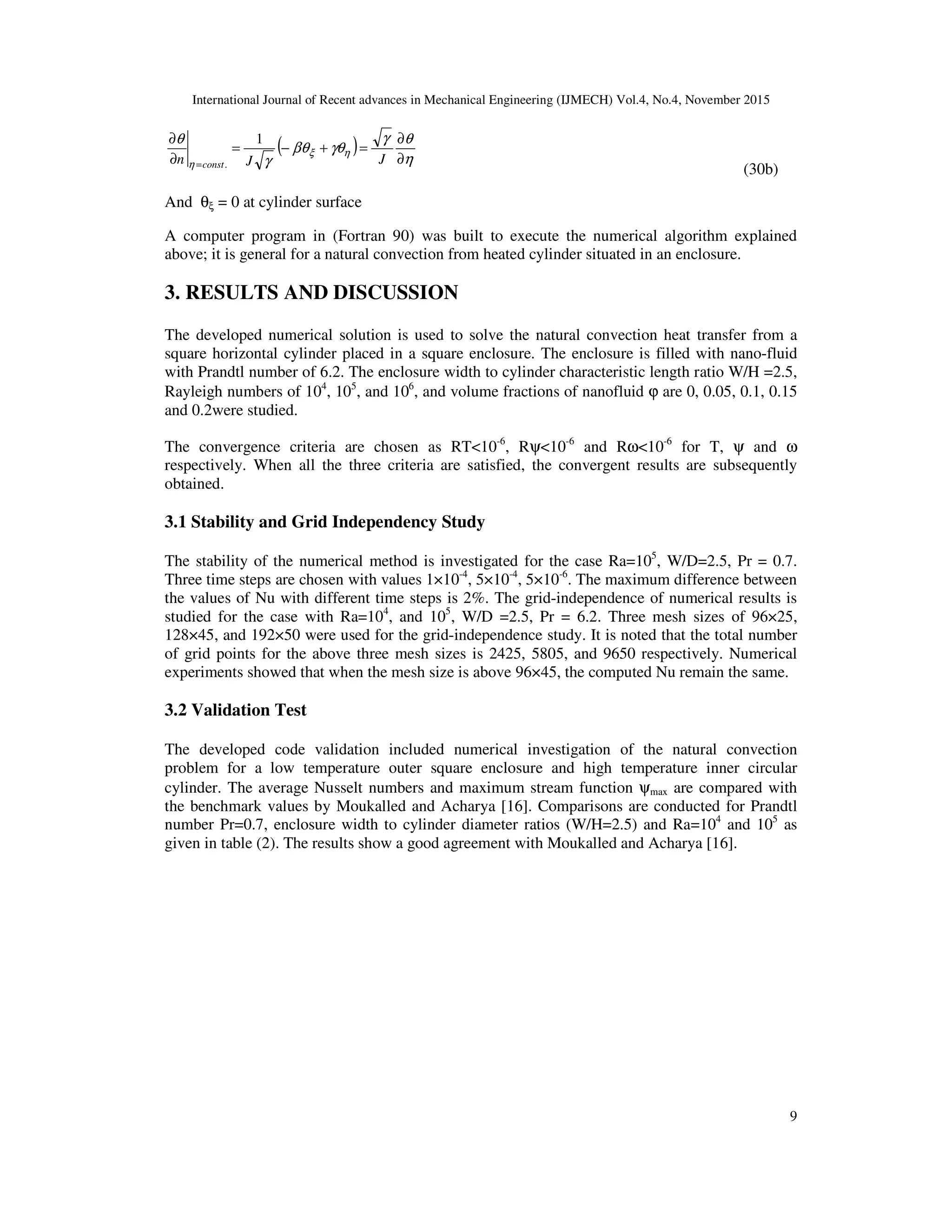 NUMERICAL INVESTIGATION OF NATURAL CONVECTION HEAT TRANSFERFROM SQUARE CYLINDER IN AN ENCLOSED ...