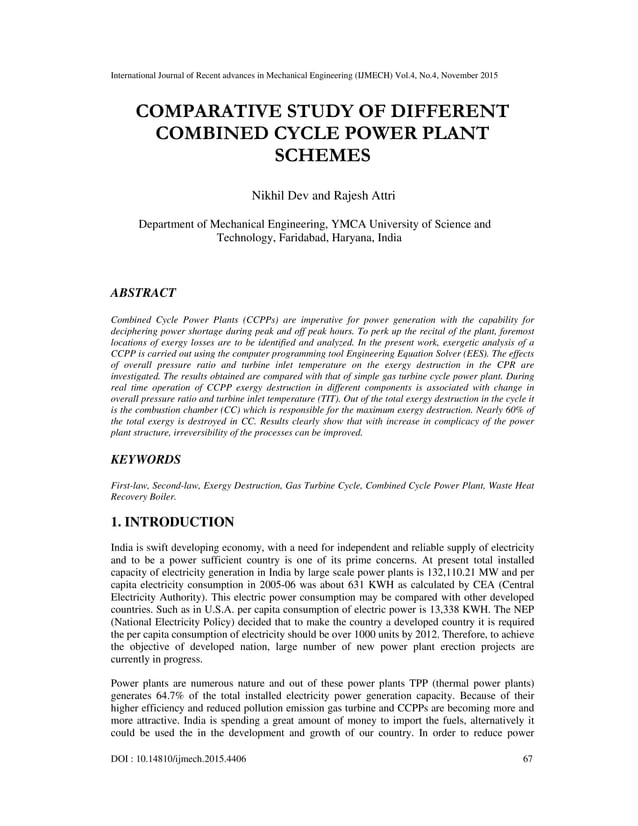 COMPARATIVE STUDY OF DIFFERENT COMBINED CYCLE POWER PLANT SCHEMES | PDF