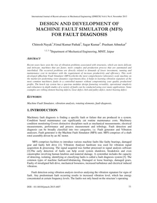 DESIGN AND DEVELOPMENT OF MACHINE FAULT SIMULATOR (MFS) FOR FAULT DIAGNOSIS | PDF