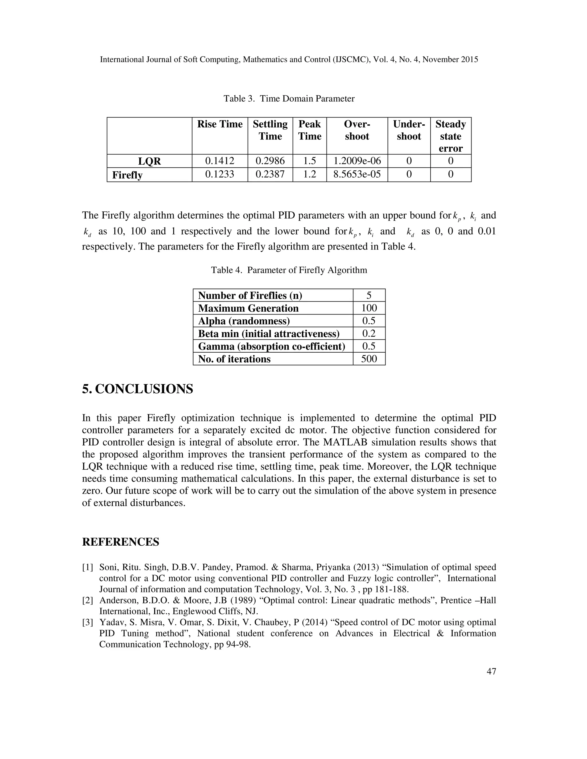 OPTIMAL PID CONTROLLER DESIGN FOR SPEED CONTROL OF A SEPARATELY EXCITED DC MOTOR: A FIREFLY ...