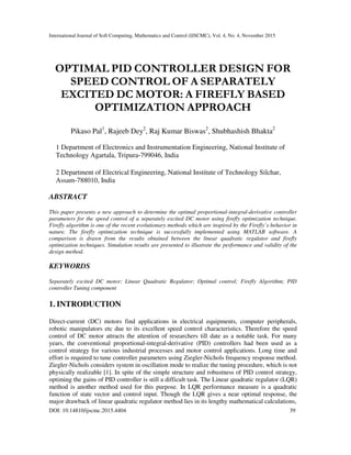 OPTIMAL PID CONTROLLER DESIGN FOR SPEED CONTROL OF A SEPARATELY EXCITED DC MOTOR: A FIREFLY ...