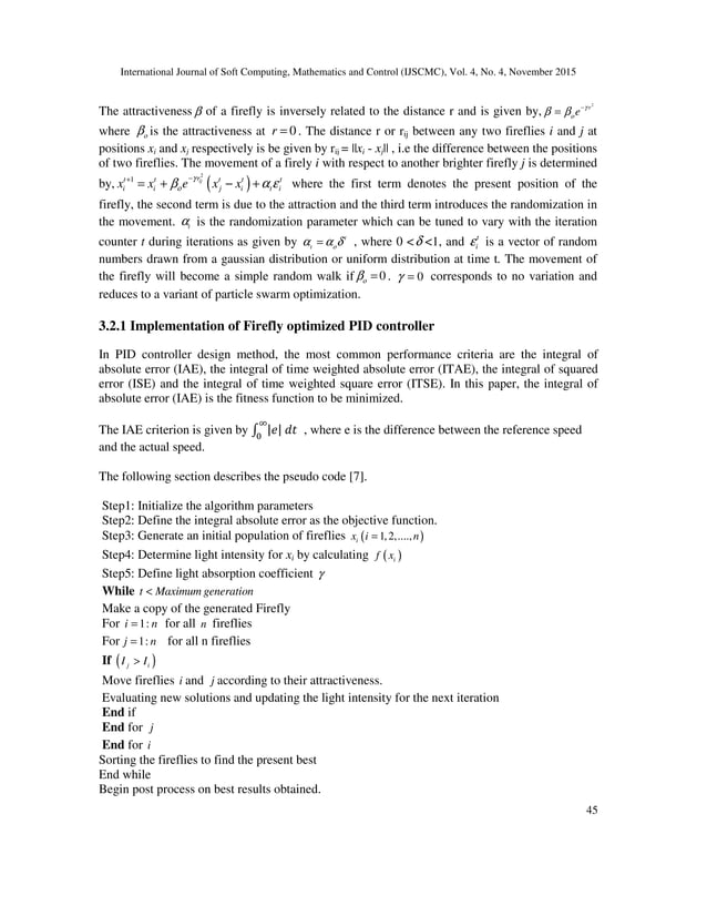 Optimal Pid Controller Design For Speed Control Of A Separately Excited Dc Motor A Firefly