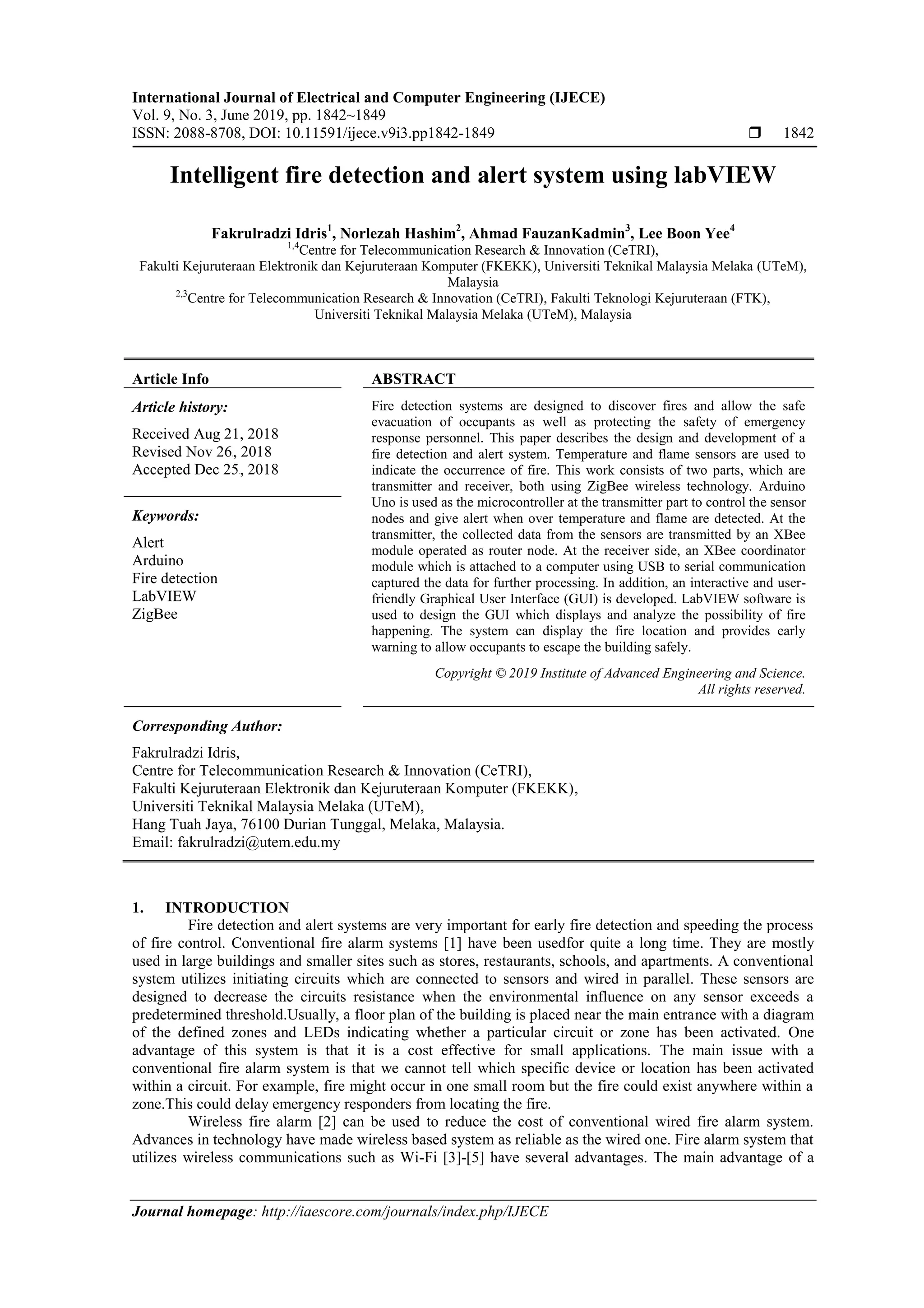 Intelligent fire detection and alert system using labVIEW | PDF