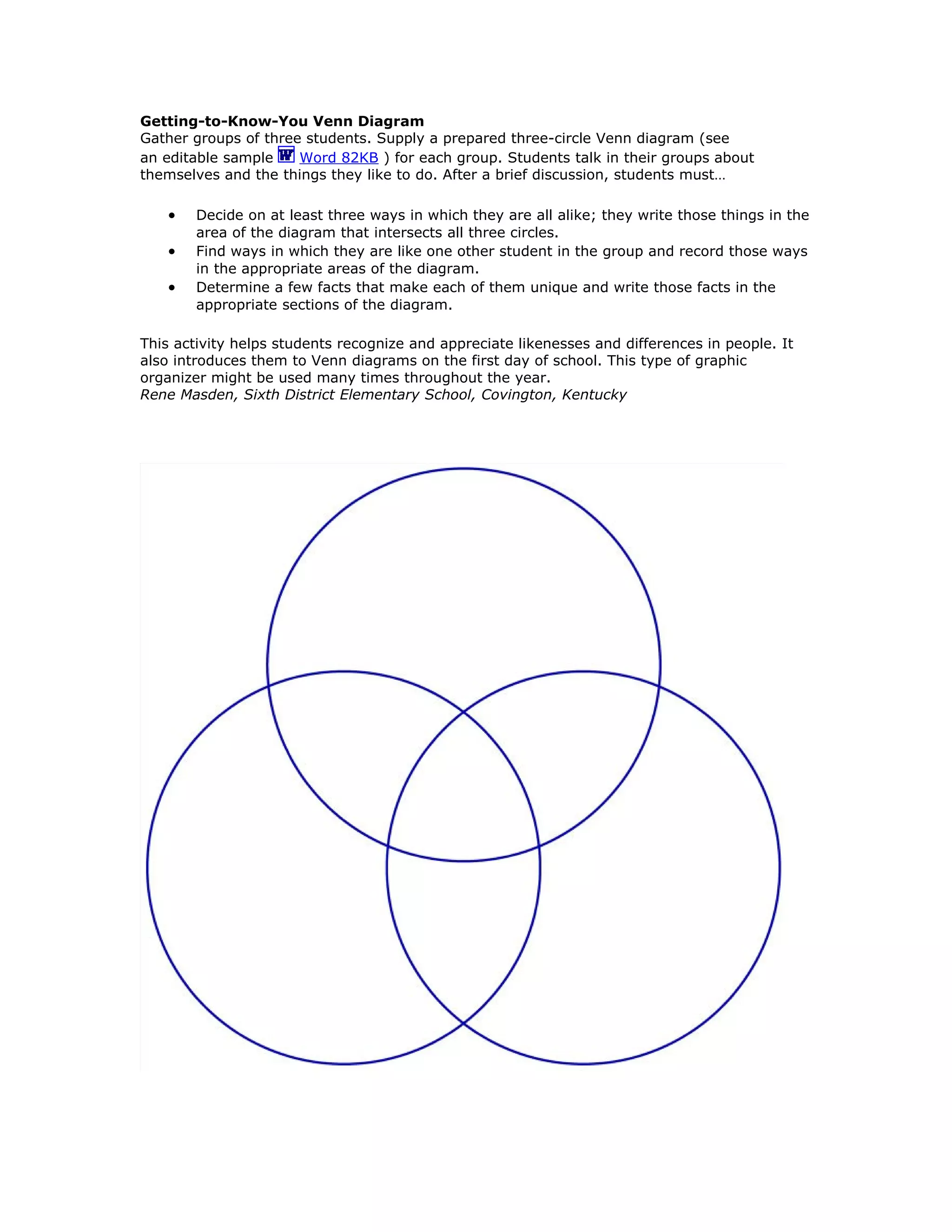 Getting to know you Venn Diagram | DOC
