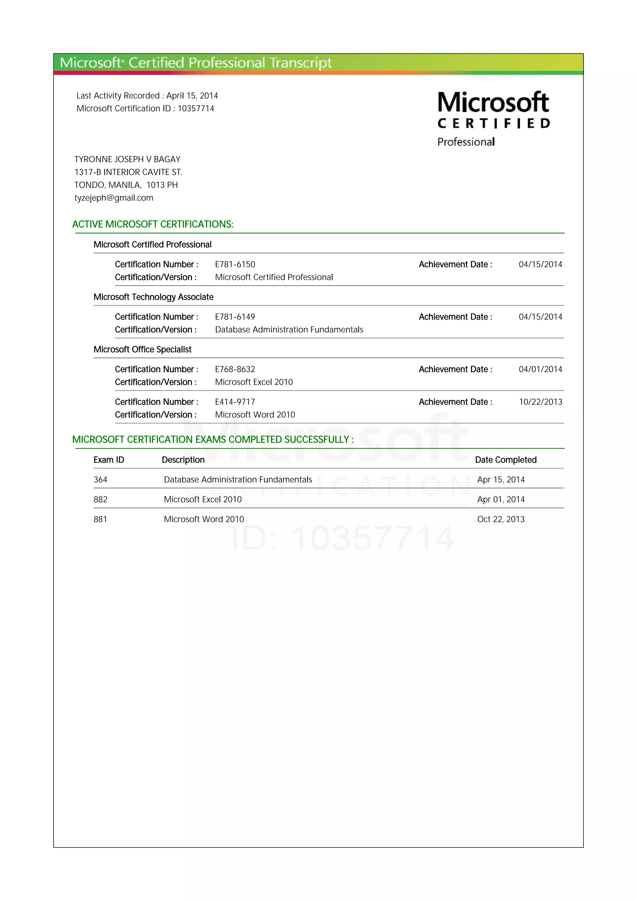 Microsoft Certified Professional Transcript.PDF