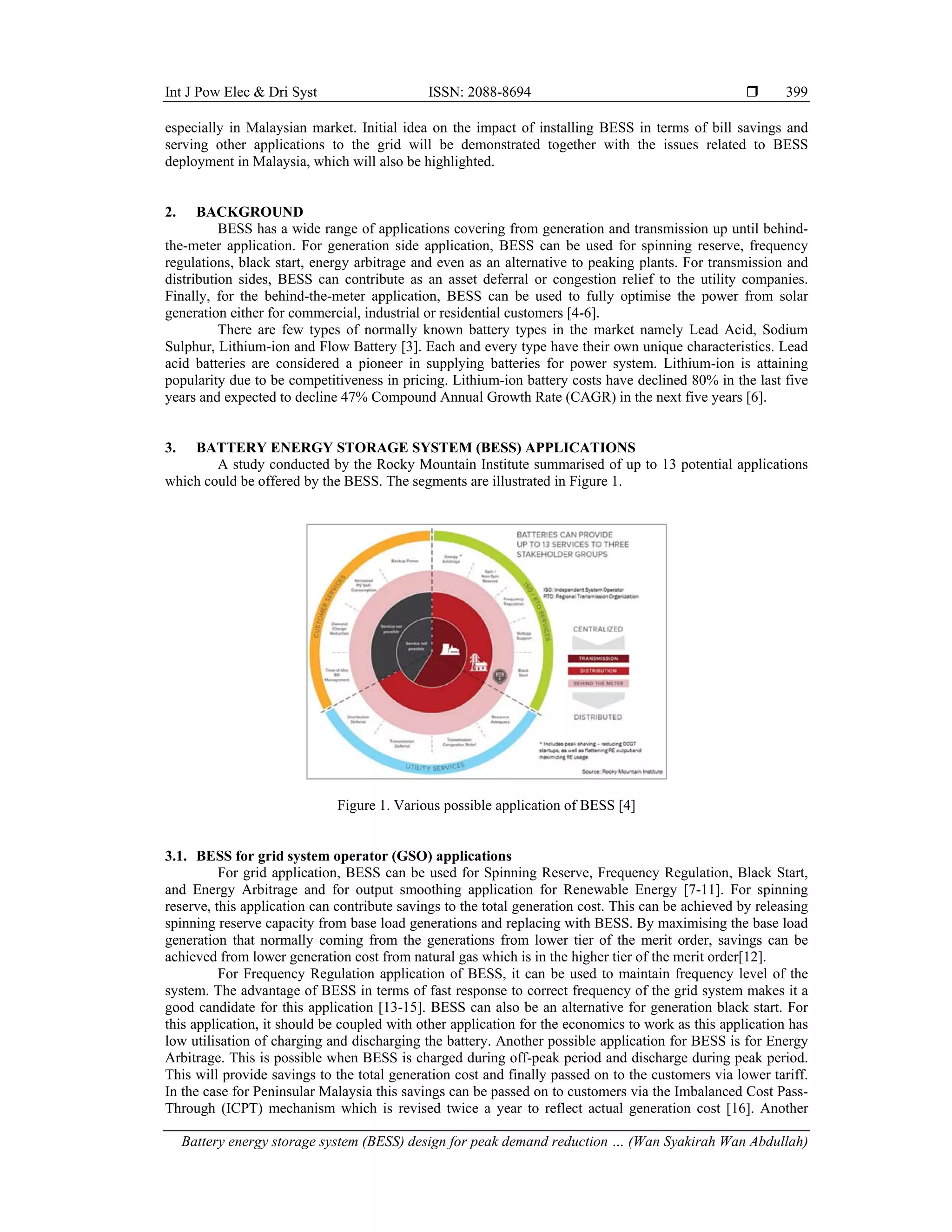 Battery energy storage system (BESS) design for peak demand reduction ...