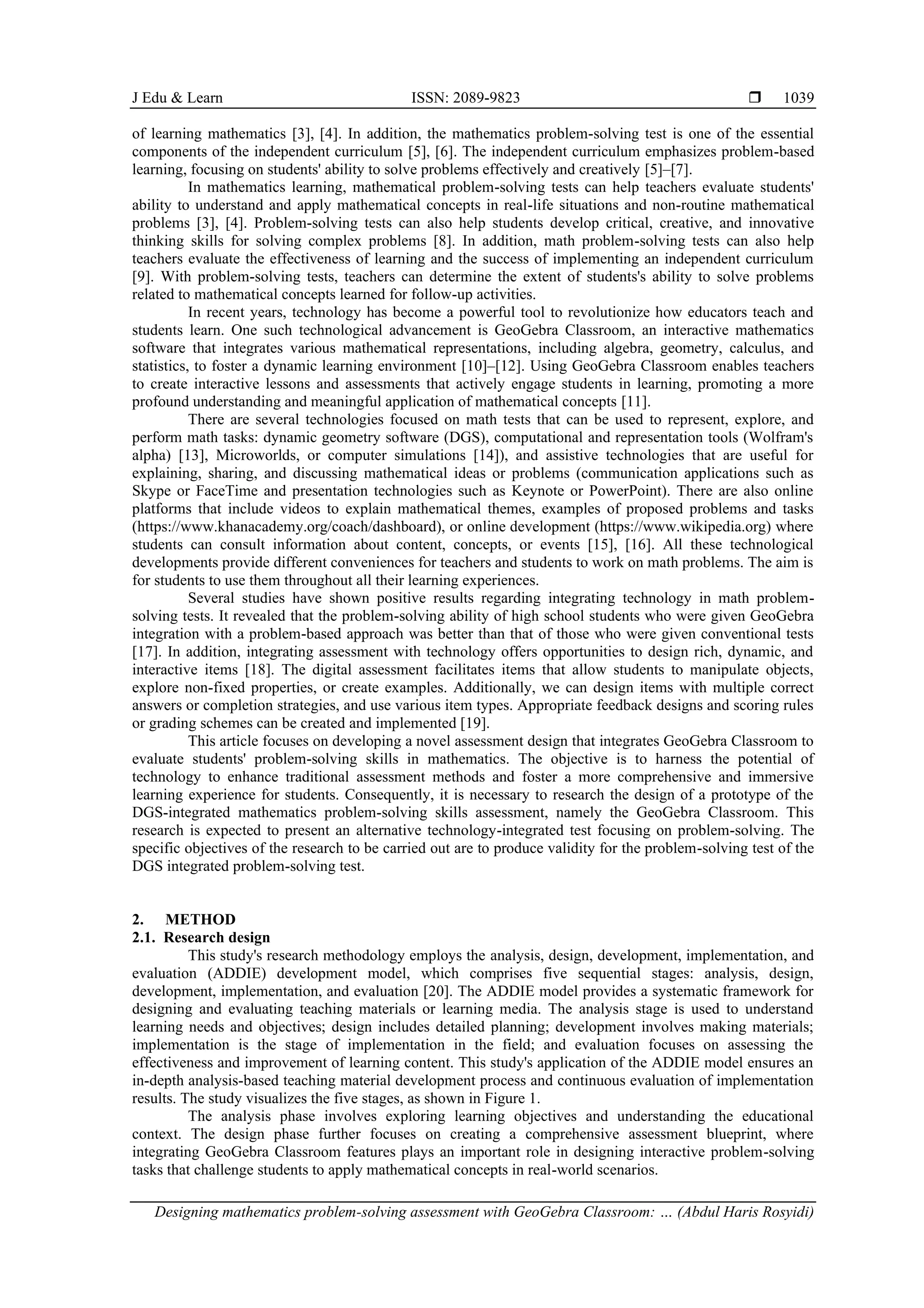 Designing mathematics problem-solving assessment with GeoGebra Classroom: proving the instrument ...