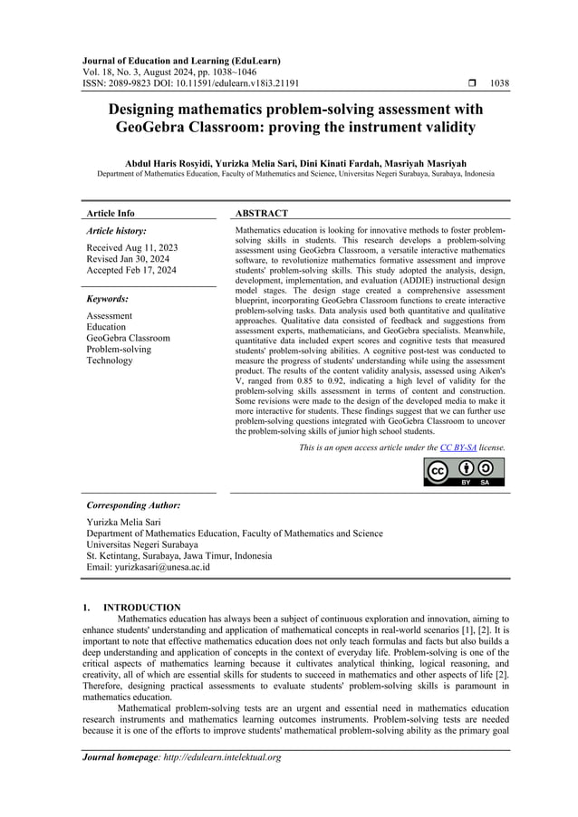 Designing mathematics problem-solving assessment with GeoGebra ...