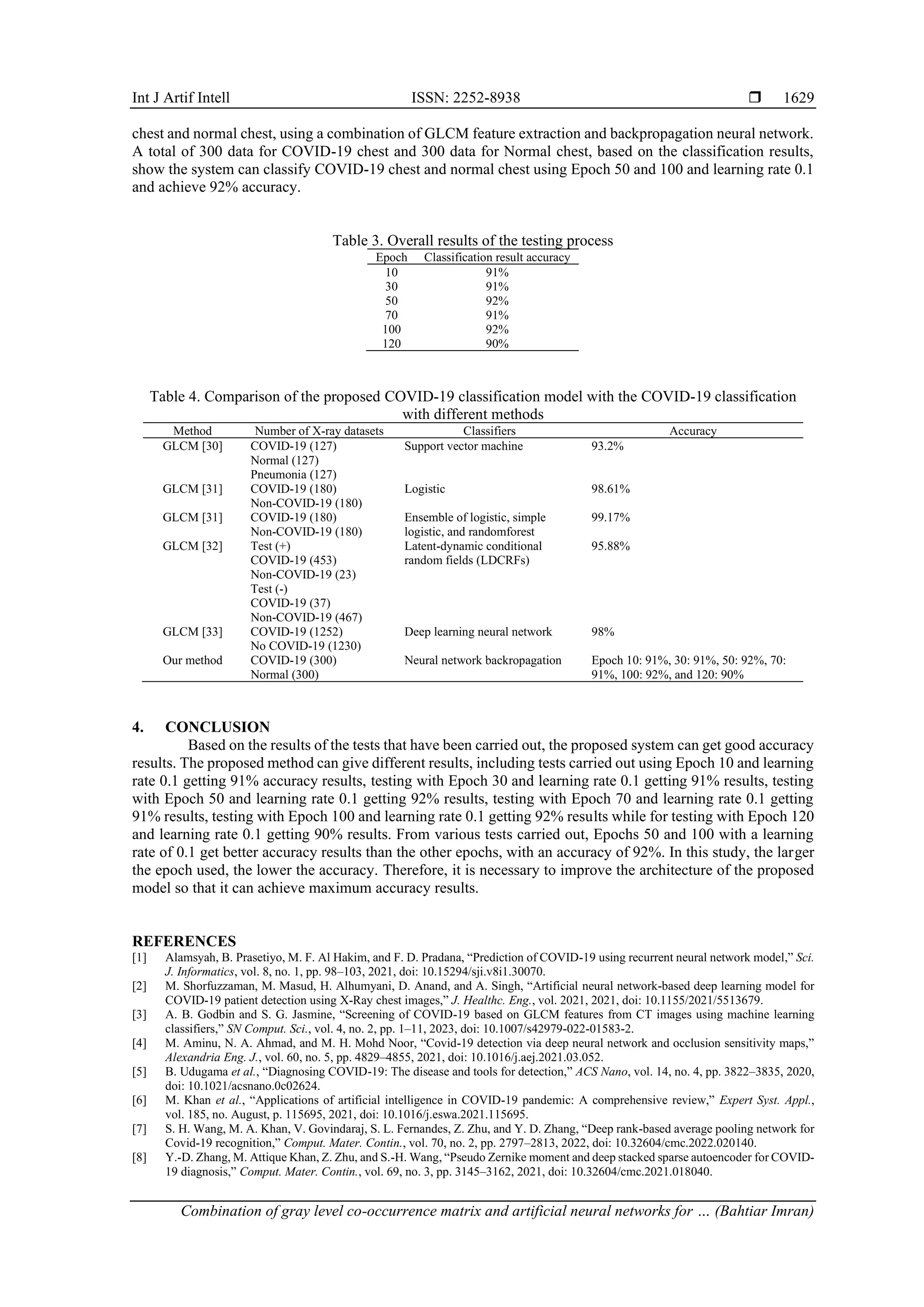 Combination Of Gray Level Co Occurrence Matrix And Artificial Neural Networks For Classification