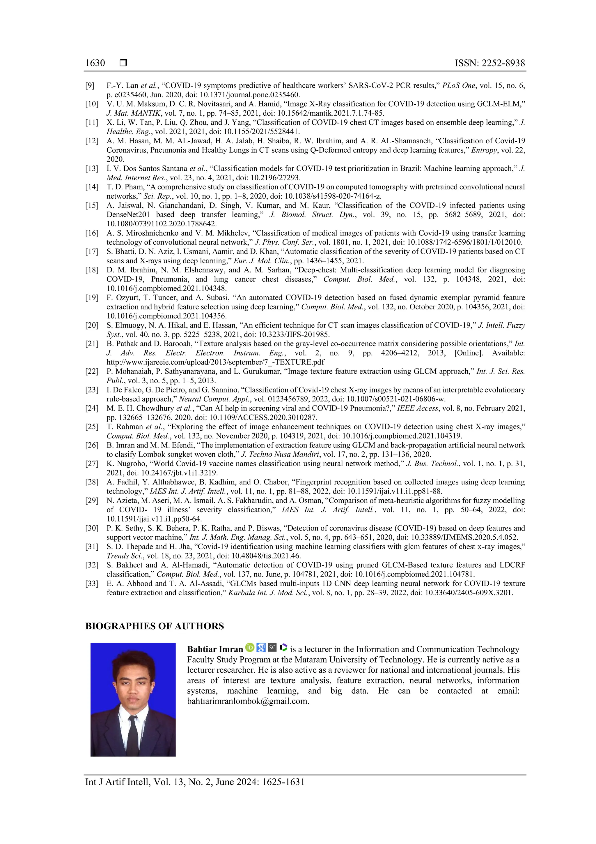 Combination of gray level co-occurrence matrix and artificial neural ...