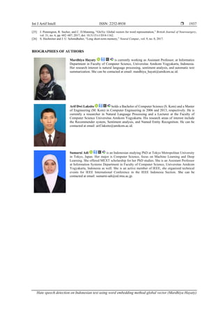 Hate speech detection on Indonesian text using word embedding method-global vector | PDF