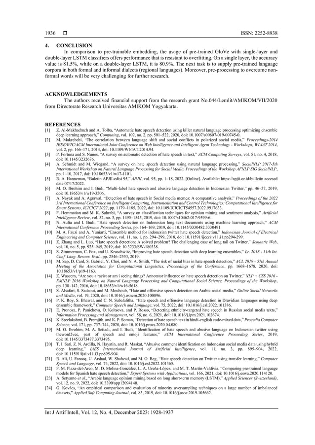 Hate Speech Detection On Indonesian Text Using Word Embedding Method Global Vector Pdf