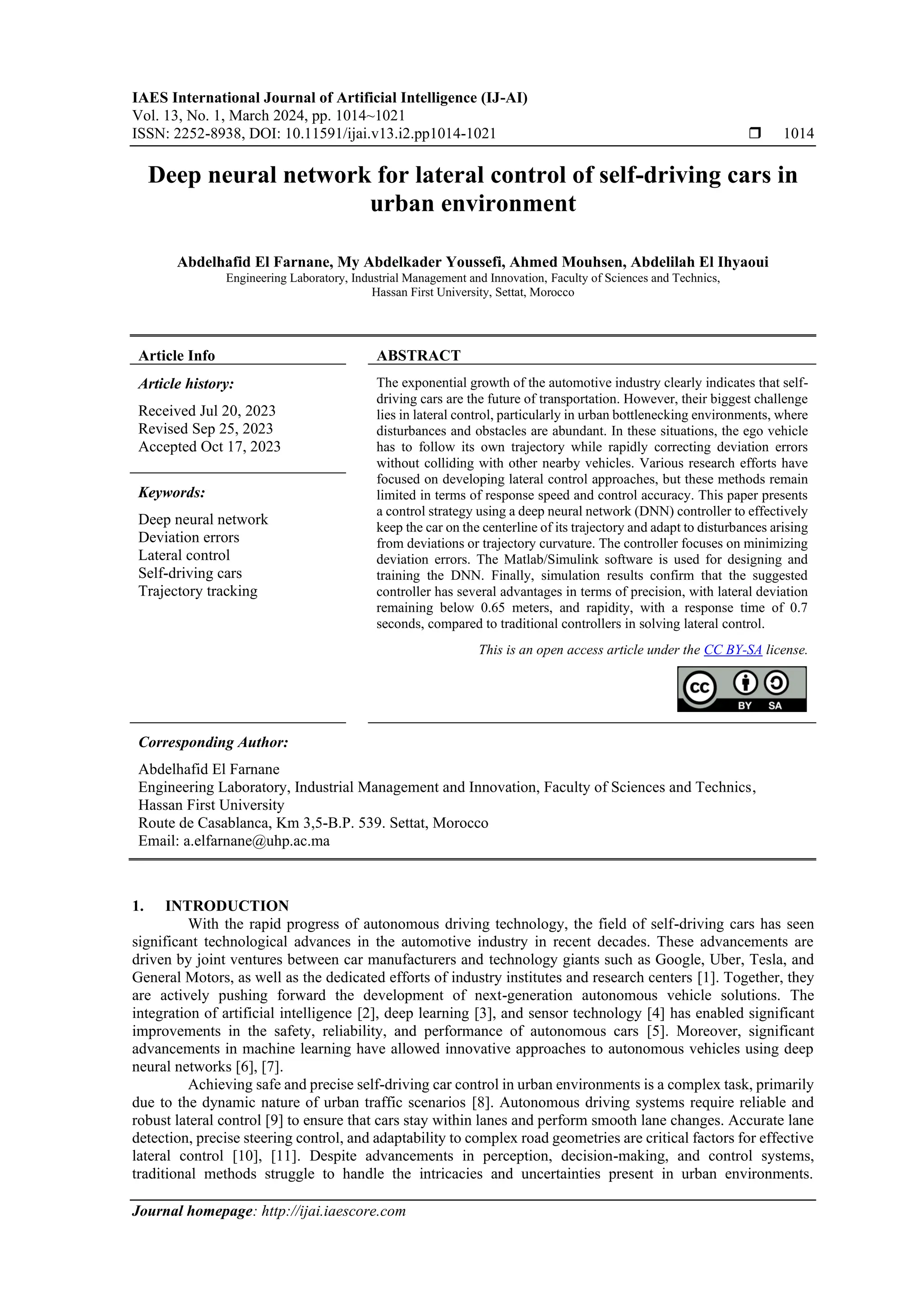 Deep neural network for lateral control of self-driving cars in urban ...