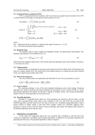 Speech signal compression and encryption based on sudoku, fuzzy C-means and threefish cipher | PDF