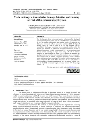 Matic motorcycle transmission damage detection system using internet of ...