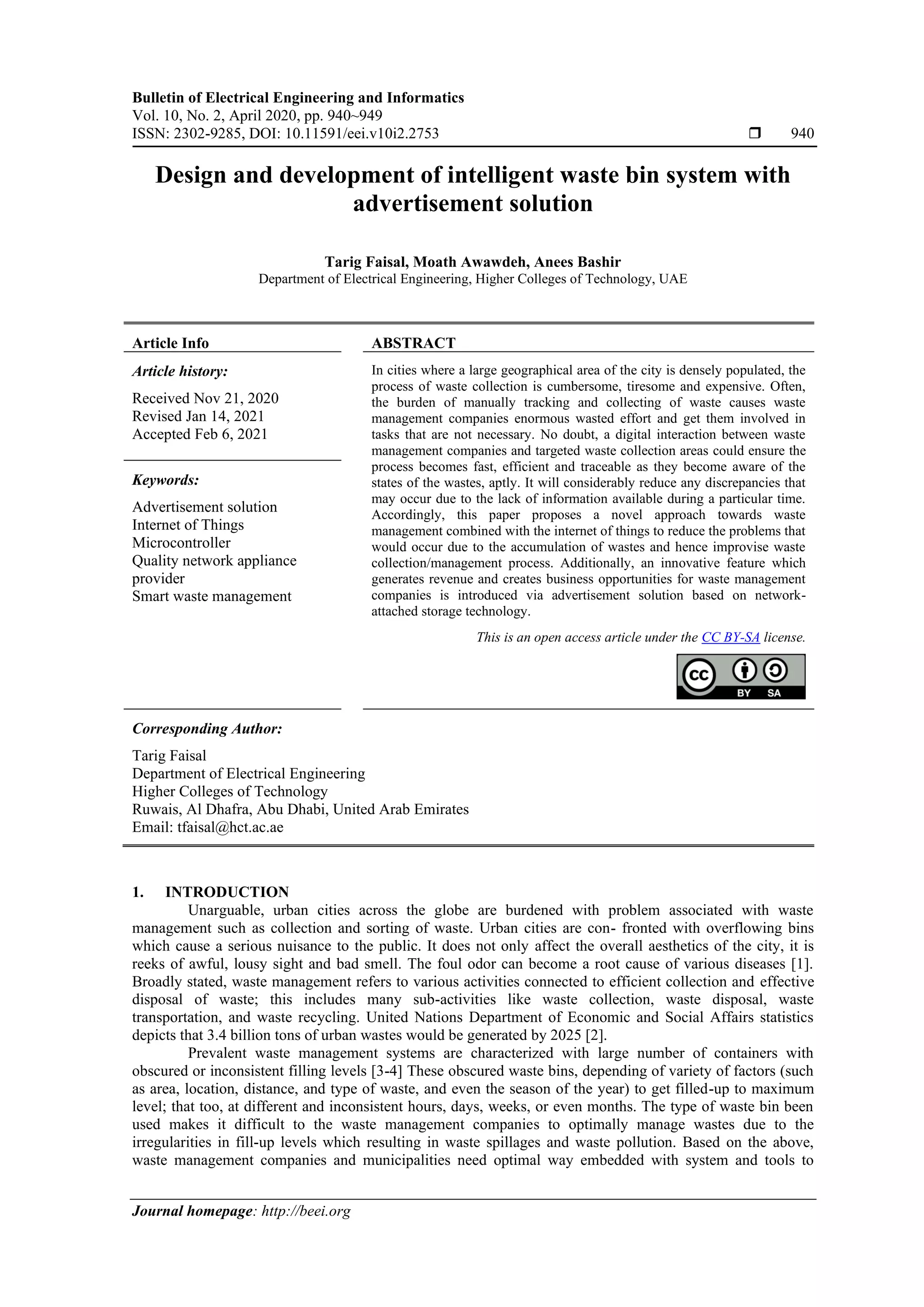 Design and development of intelligent waste bin system with ...