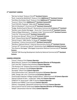 Corey Gipperich Camera Operator Assistant Camera | PDF